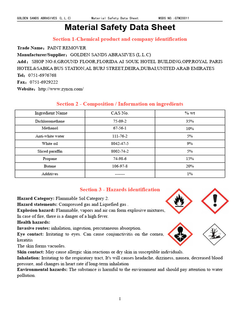 MSDS - Paint Remover | PDF | Dangerous Goods | Fires