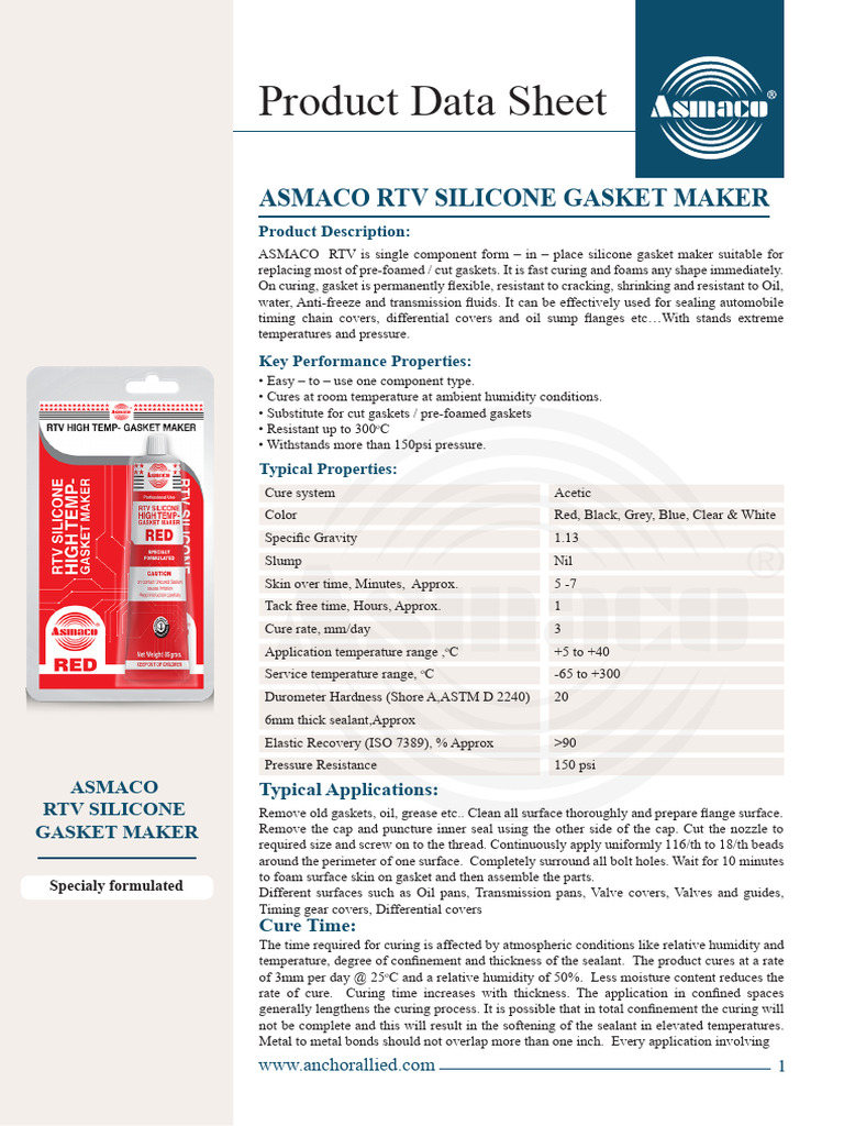 MSDS - ASMACO RTV Gasket | PDF | Silicone | Duct (Flow)