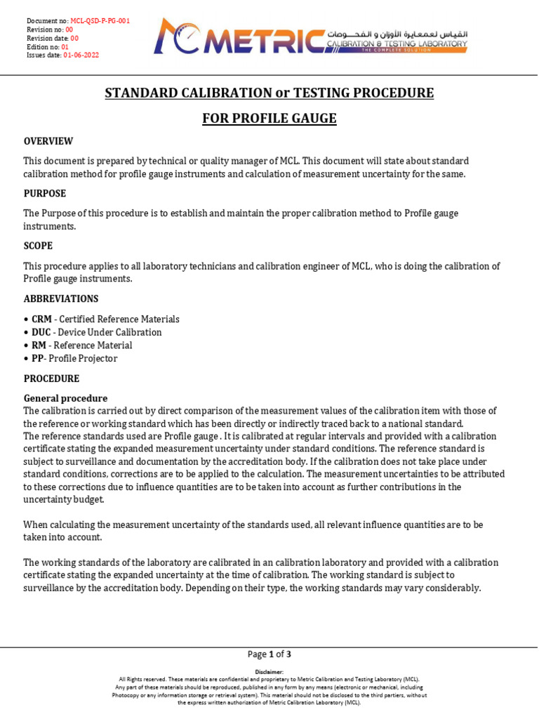 MCL-QSD-CP-PG-001 - Profile Gauge | PDF | Calibration | Measurement