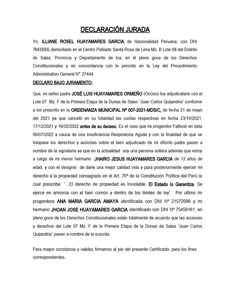 DECLARACION JURADA | PDF | Gobierno | Justicia