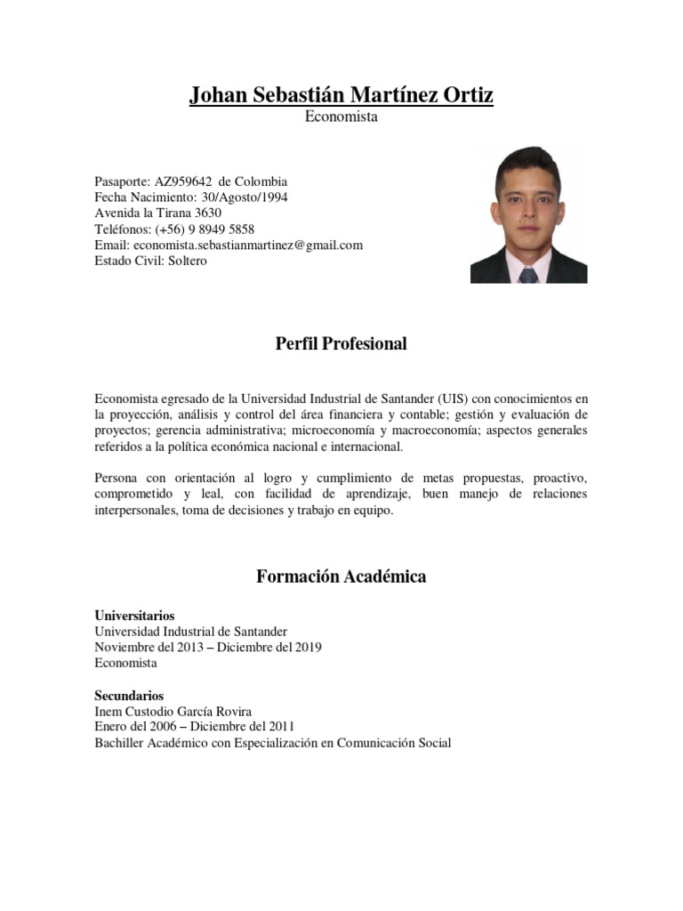 Currículum Johan Sebastian Martinez Ortiz | PDF | Economista | Ciencias económicas