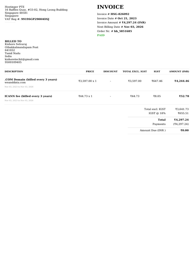 Invoice for Domain Purchase | PDF