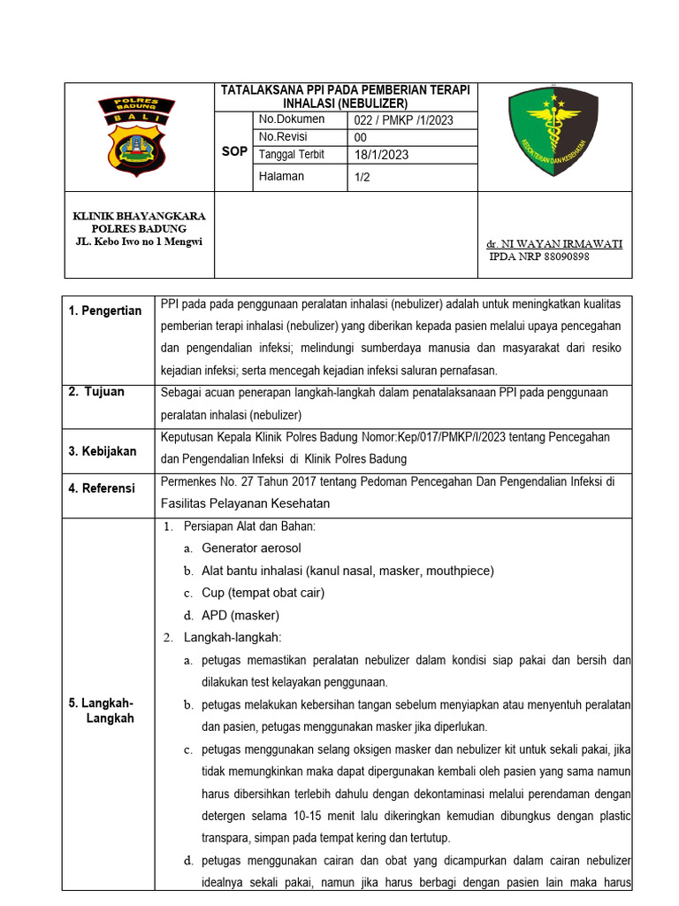 Tatalaksana Ppi Pada Pemberian Terapi Inhalasi (Nebulizer) | PDF