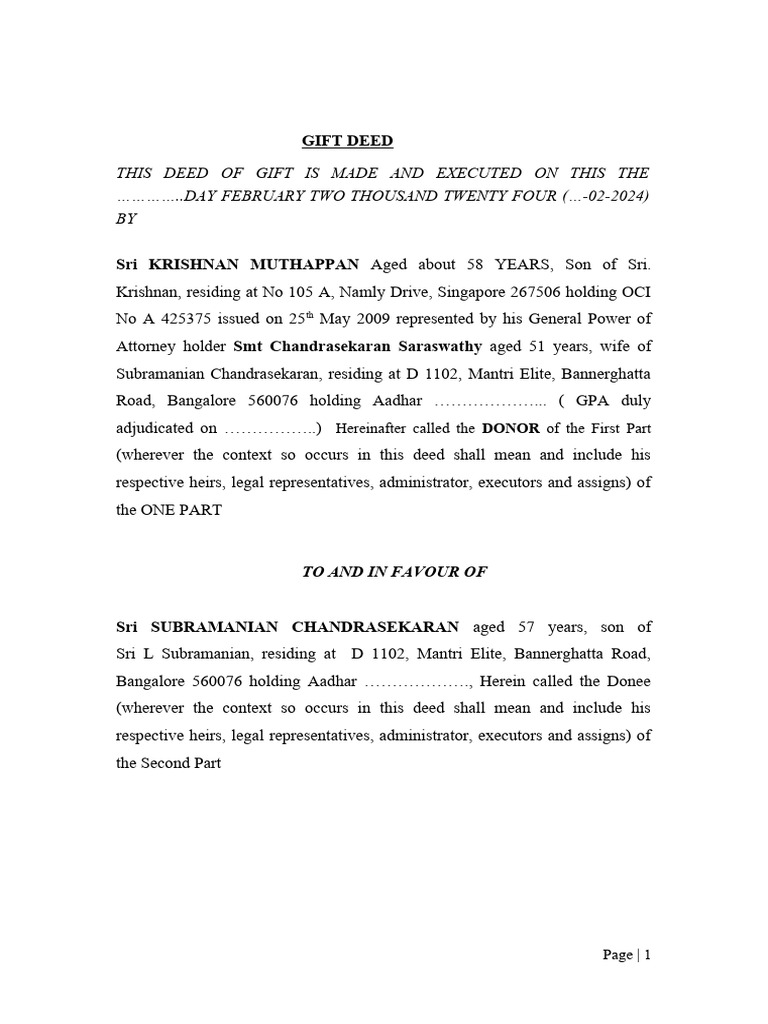 GIFT DEED of Muthappan | PDF | Private Law | Property Law