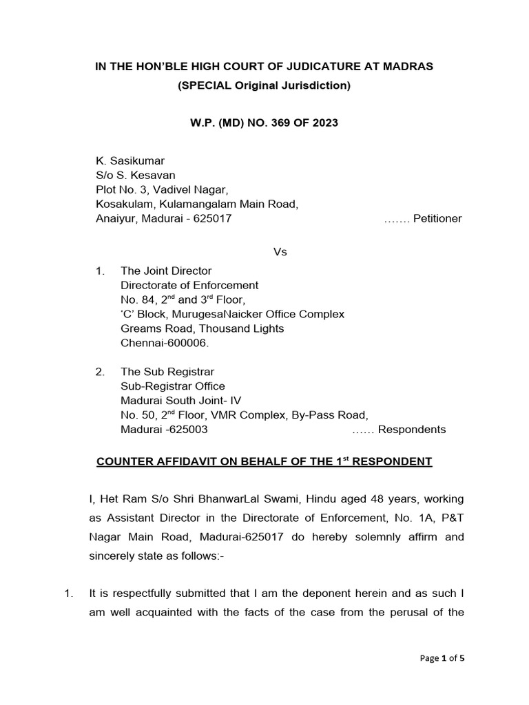 Draft Counter-K. Sasikumar | PDF | Criminal Law | Criminal Justice