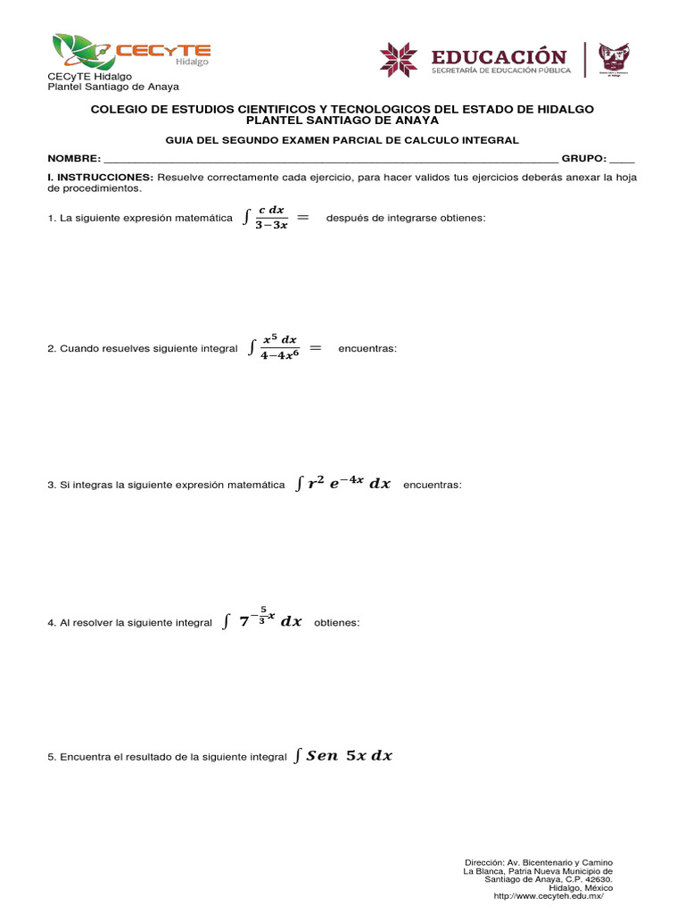 Exa-Cal-Int-2p - Guia | PDF | Matemáticas