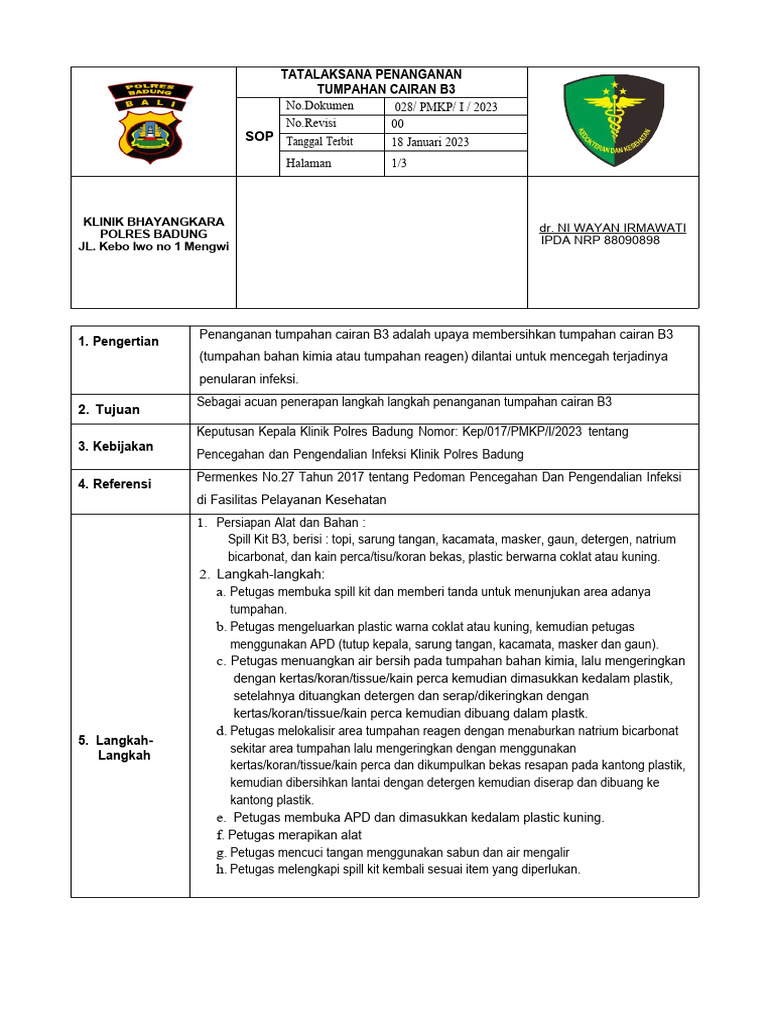Tatalaksana Penanganan Tumpahan Cairan B3 | PDF