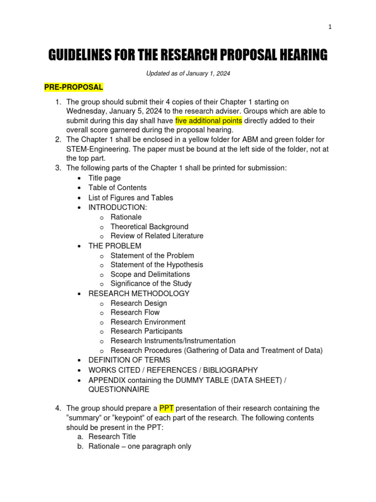 2024 Guidelines For The Research Proposal Hearing | PDF | Statistics | Theory