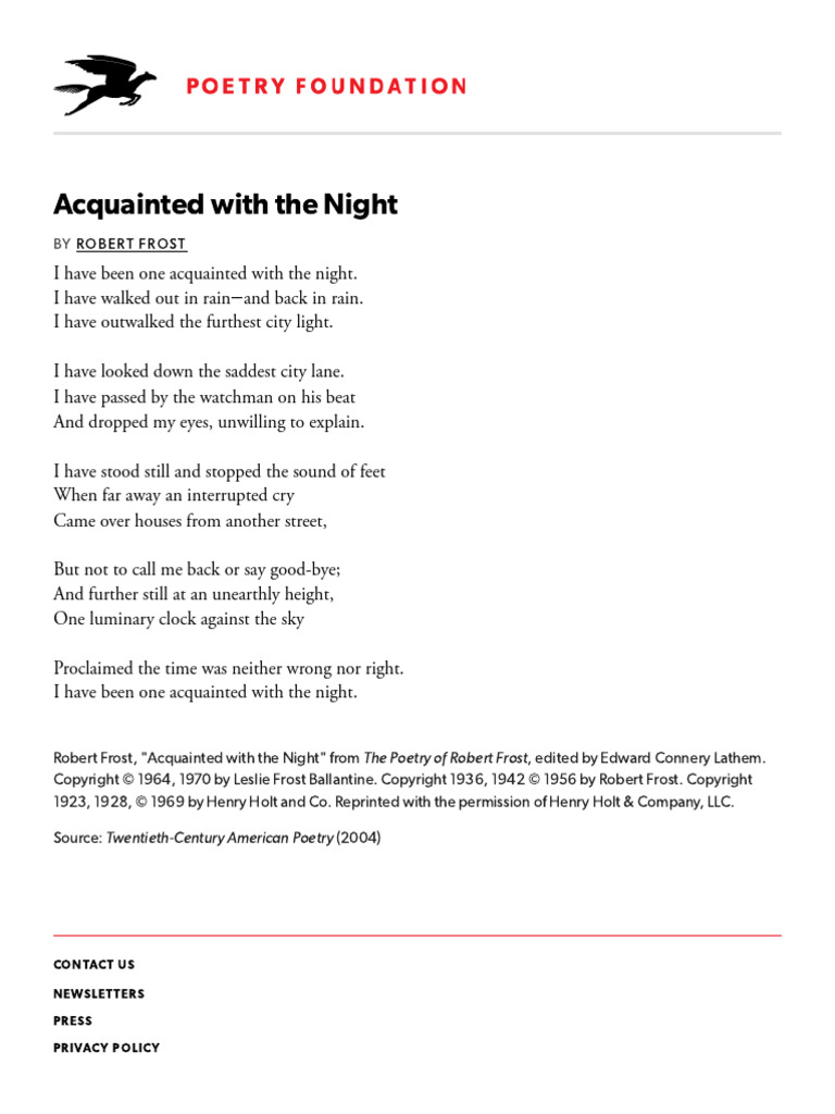 Acquainted With The Night by Robert Frost - Poetry Foundation | PDF