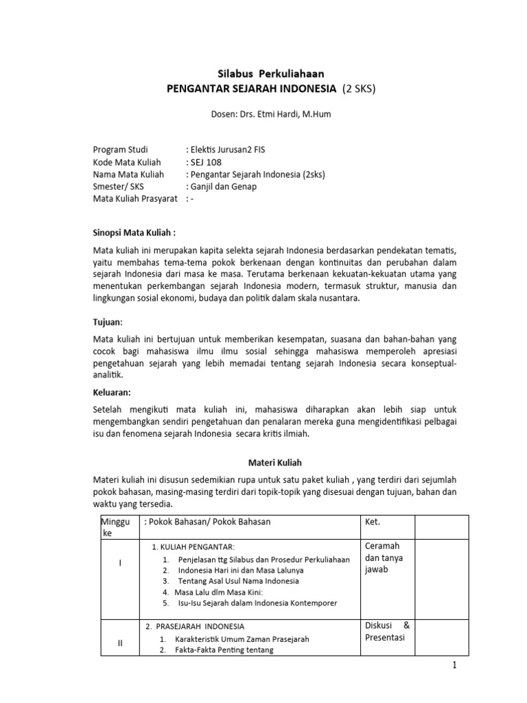RPS Dan Silabus Peng Sej Indonesia | PDF
