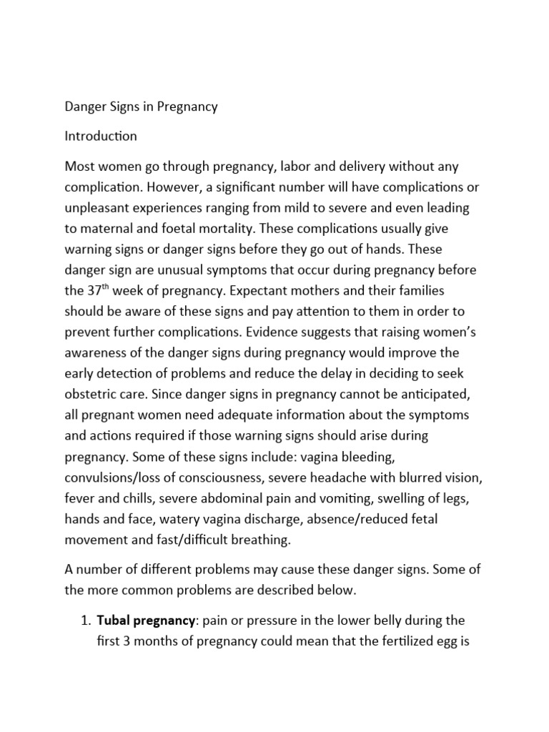 Warning Signs During Pregnancy | PDF | Pregnancy | Midwifery