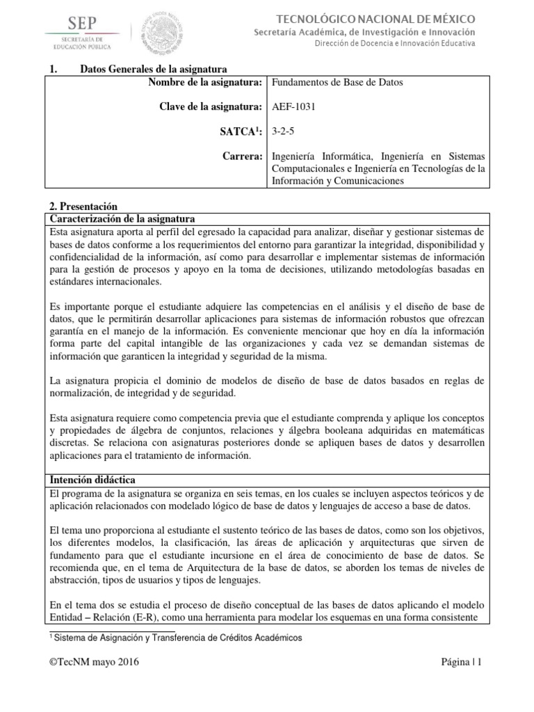 AE031 Fundamentos de Base de Datos | PDF | Bases de datos | Modelo relacional