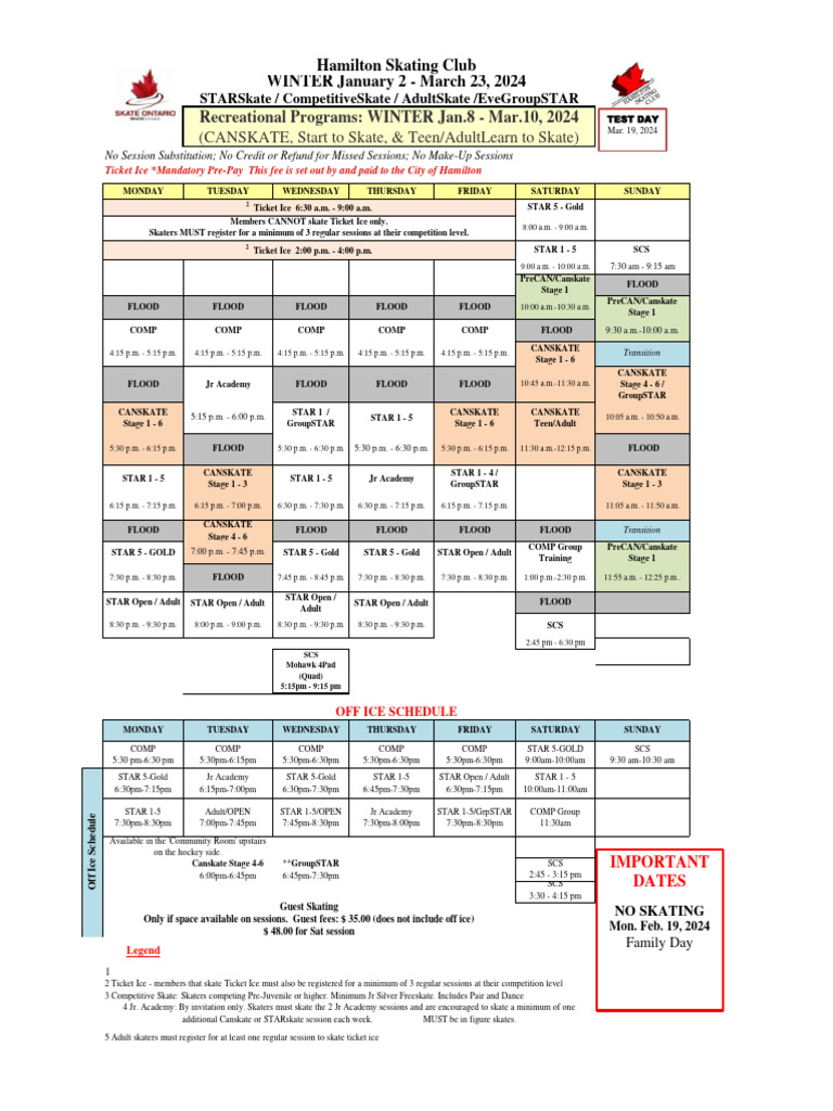Winter 2024 Schedule | Download Free PDF | Skating | Sports