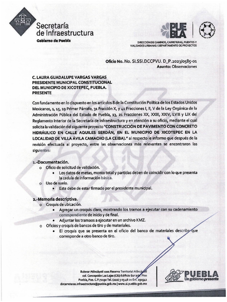 0585 - 01 - Obs - Xicotepec - CALLE AQUILES SERDAN | PDF