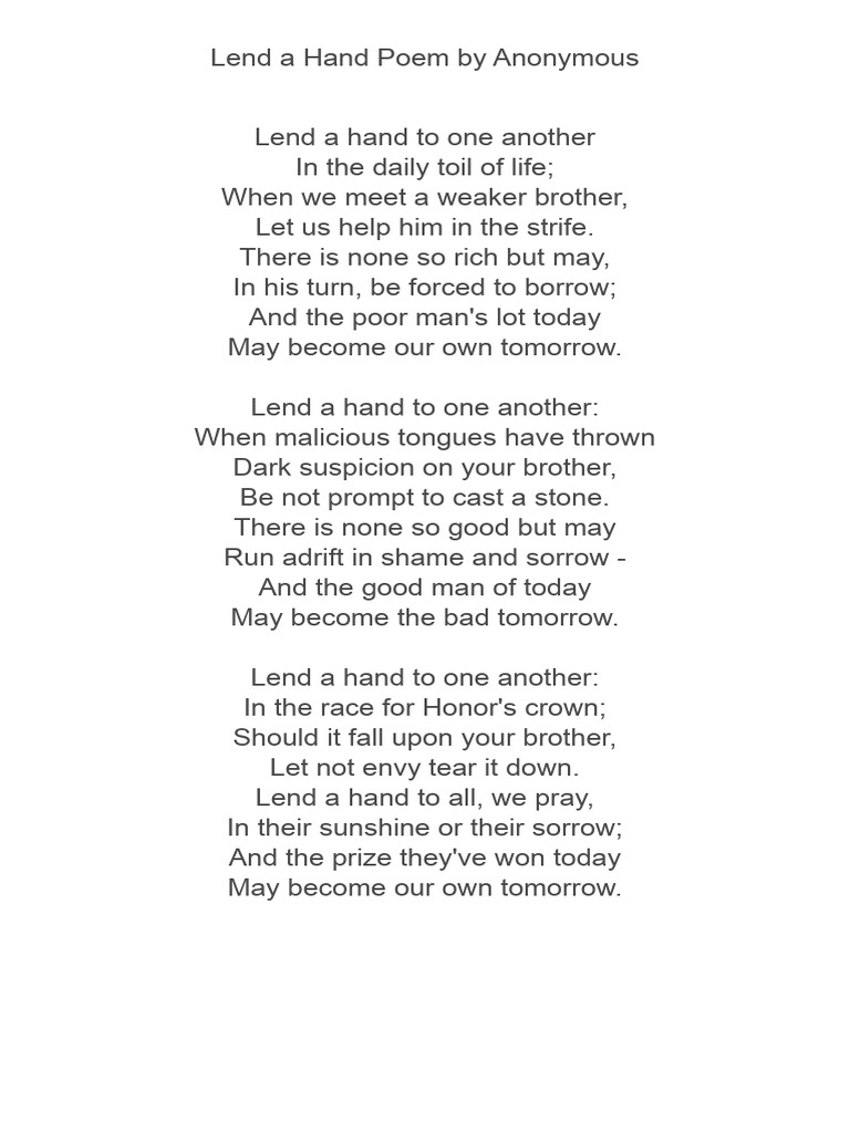 Lend A Hand Poem by Anonymous | PDF