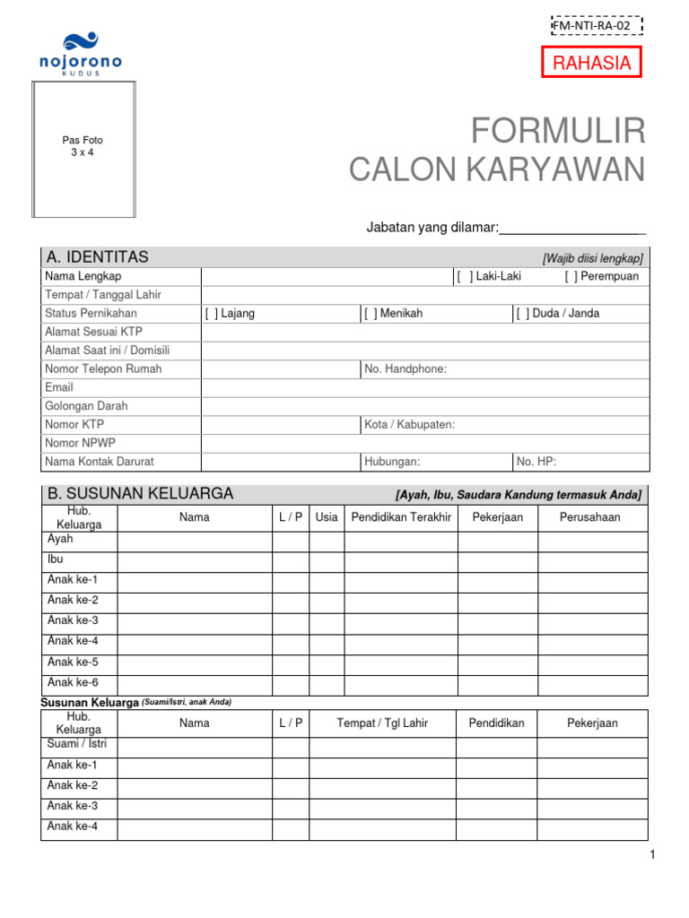 Formulir Lamaran Kerja Lengkap | PDF