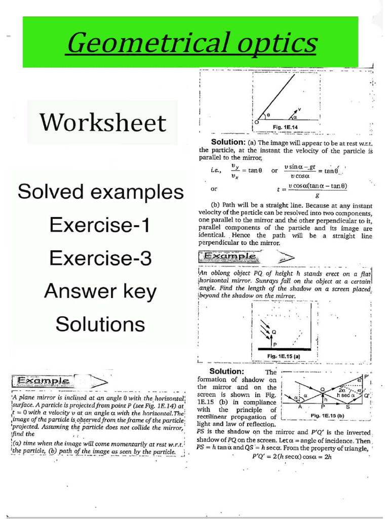 Geometrical Optics Worksheet | PDF