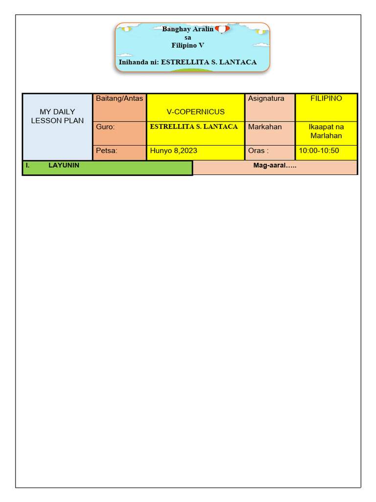 Lesson Plan in Filipino 5 | PDF