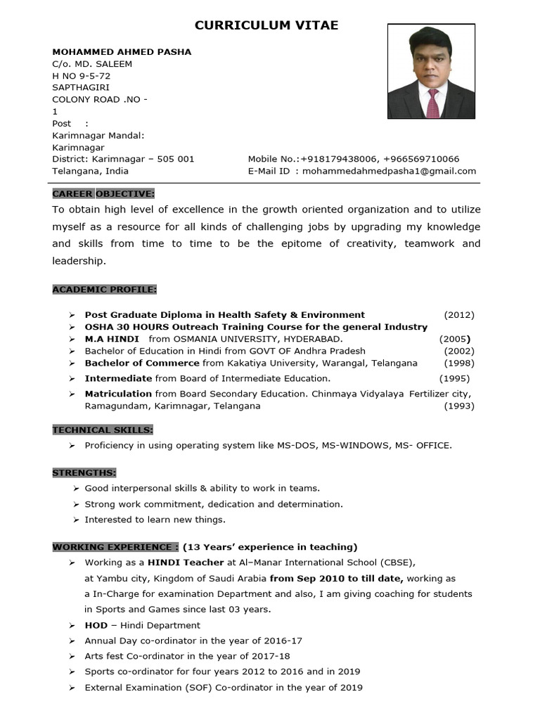 Mohammed Ahmed Pasha CV | PDF
