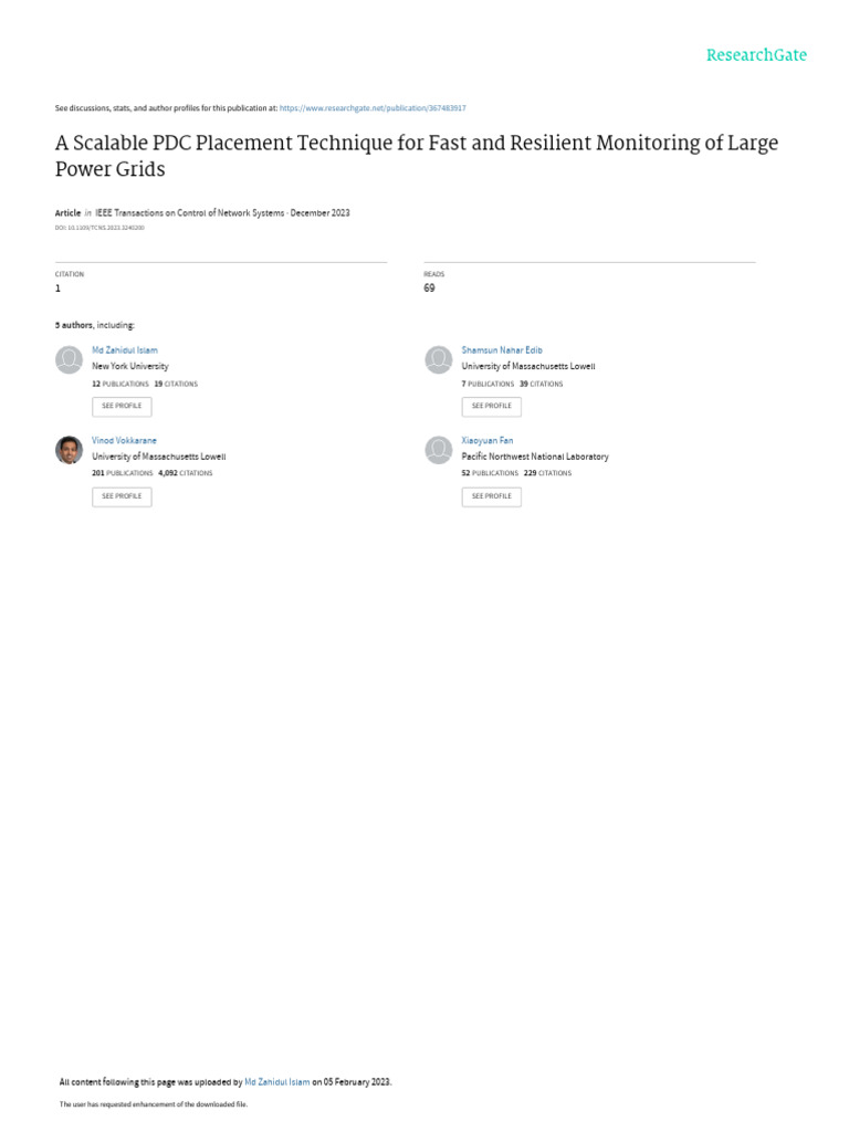 A Scalable PDC Placement Technique For Fast and Resilient Monitoring of Large Power Grids | PDF ...