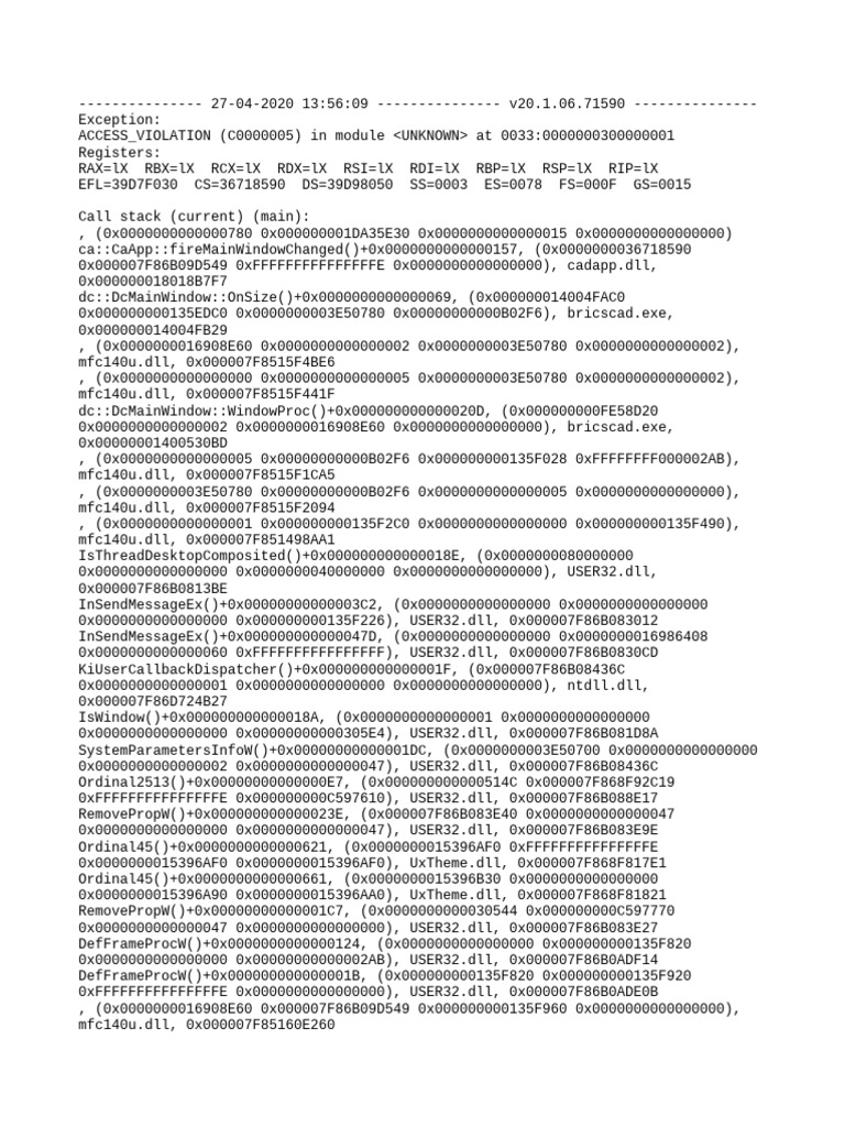 Crash Report | PDF | X86 Architecture | Computer Programming Crash Report | PDF | X86 Architecture | Computer Programming