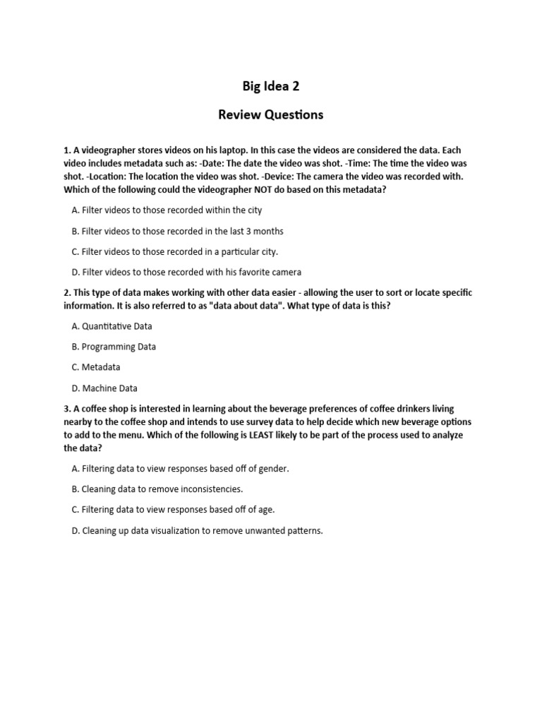 Big Idea 2-Review Questions | PDF | Data Compression | Data