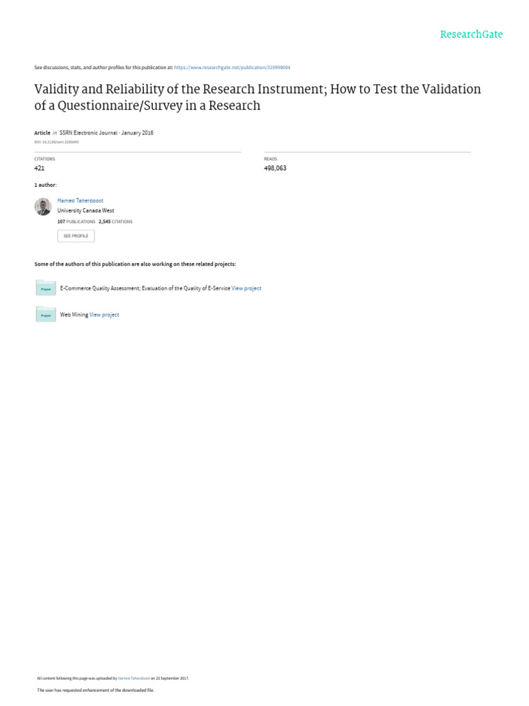 Validityand Reliabilityofthe Research Instrument Howto Testthe ...