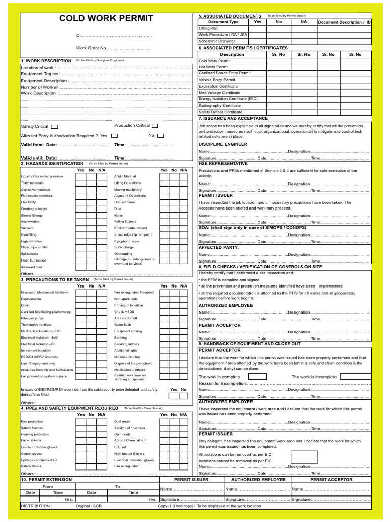 Coldwork Permit | Download Free PDF | Personal Protective Equipment ...