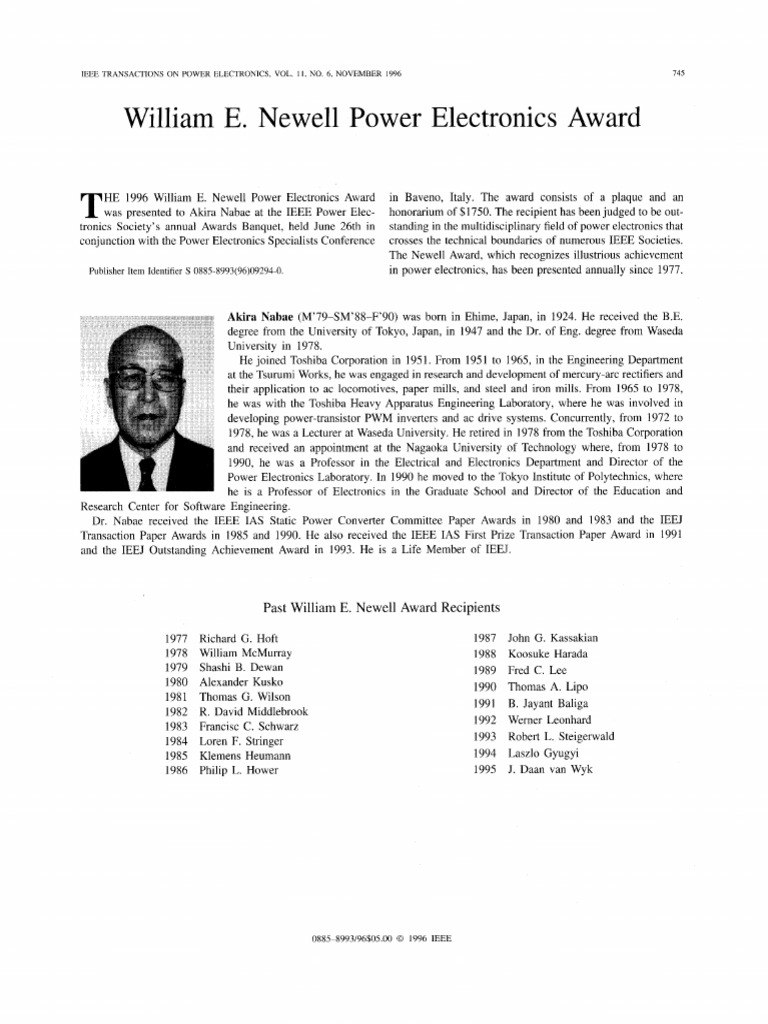William_E._Newell_Power_Electronics_Award | PDF | Power Electronics ...