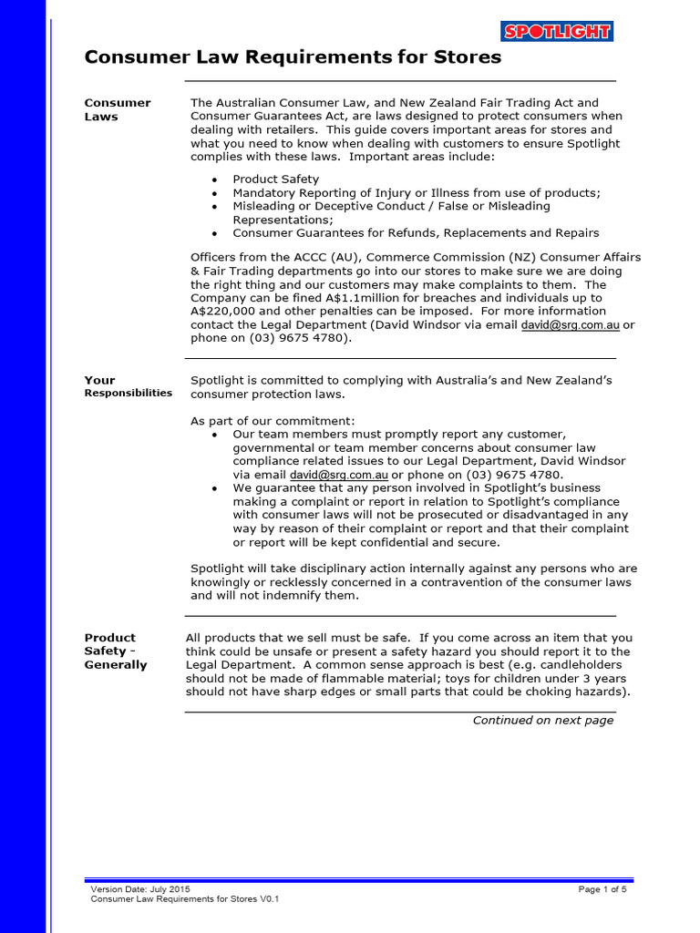 Consumer Law Requirements For Stores | PDF | Consumer Protection | Justice
