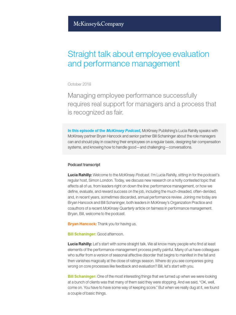 Straight Talk about Performance Management and Evaluation (Mckinsey) | PDF | Cost Of Living ...