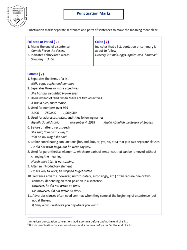 Punctuation Marks | PDF | Comma | Punctuation