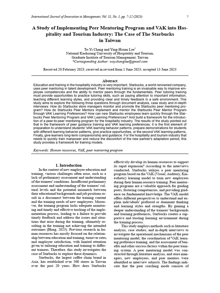 A Study of Implementing Peer Mentoring Program and VAK Into Hospitality ...