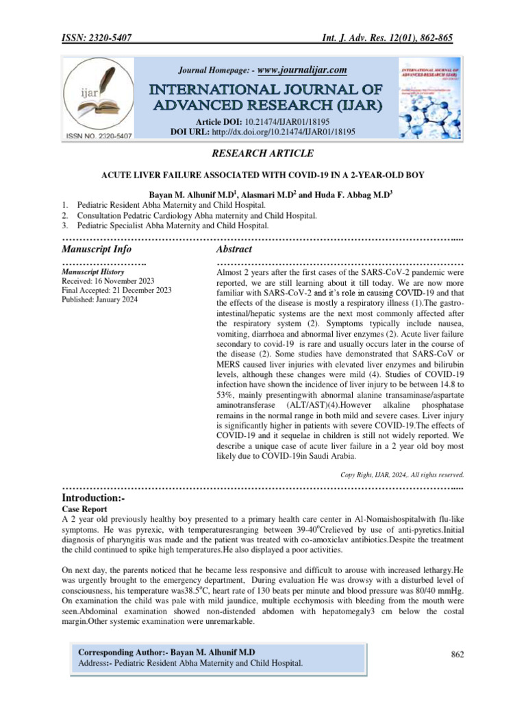 ACUTE LIVER FAILURE ASSOCIATED WITH COVID-19 IN A 2-YEAR-OLD BOY | PDF ...