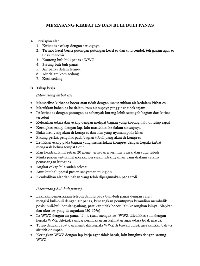 Memasang Kirbat Es Dan Buli Buli Panas | PDF