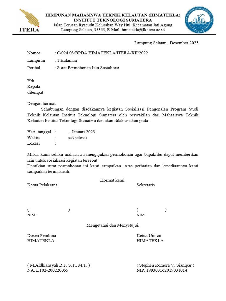 Surat Permohonan Izin Sosialisasi | PDF