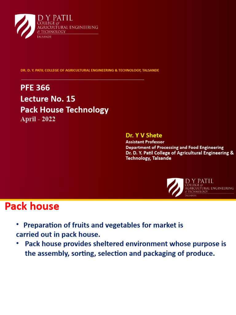 Pack House Technology in Agriculture | PDF | Vegetables | Elevator