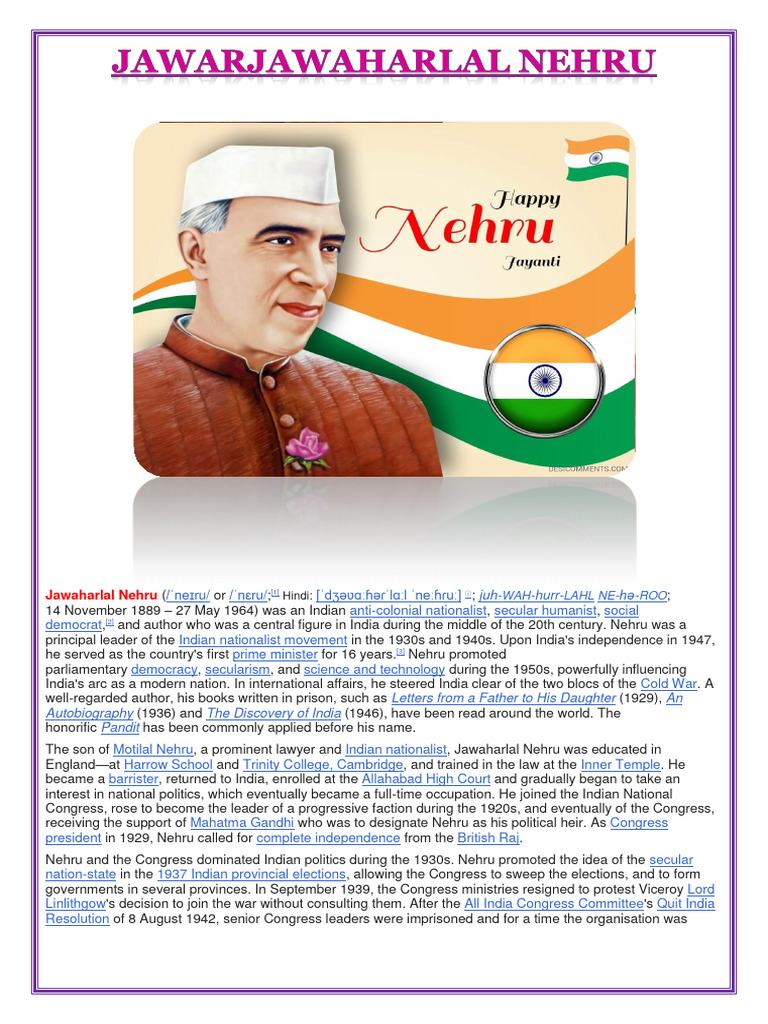 Jawaharlal Nehru Biography | PDF | Jawaharlal Nehru | Muhammad Ali Jinnah