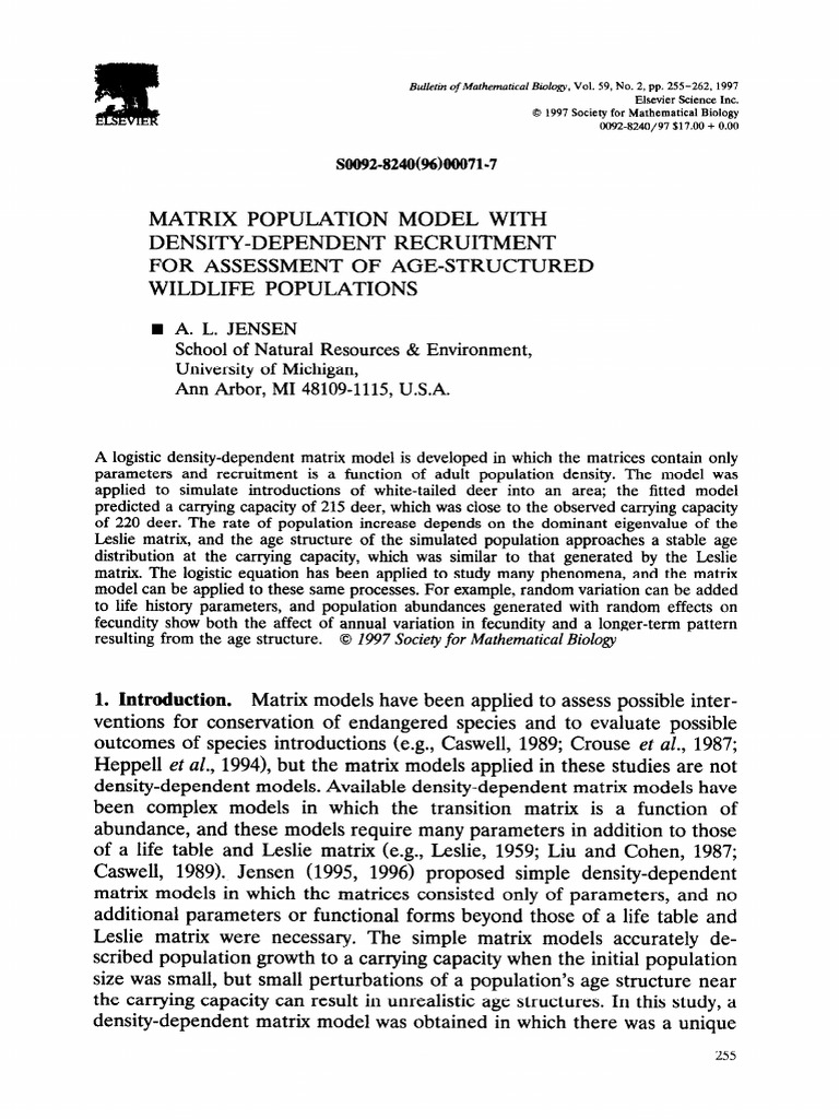Matrix Population Model With Density Dependent Recruitment For Assessment Of Age Structured