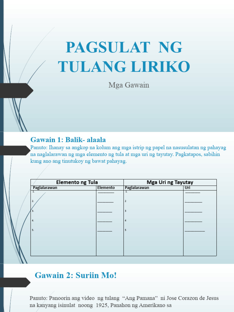 Pagsulat NG Tulang Liriko | PDF