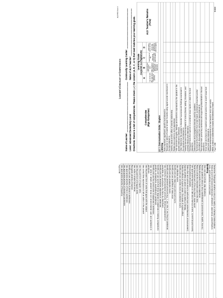 ALS RPL Form 4 Competency Checklist | PDF | Internet | Spreadsheet