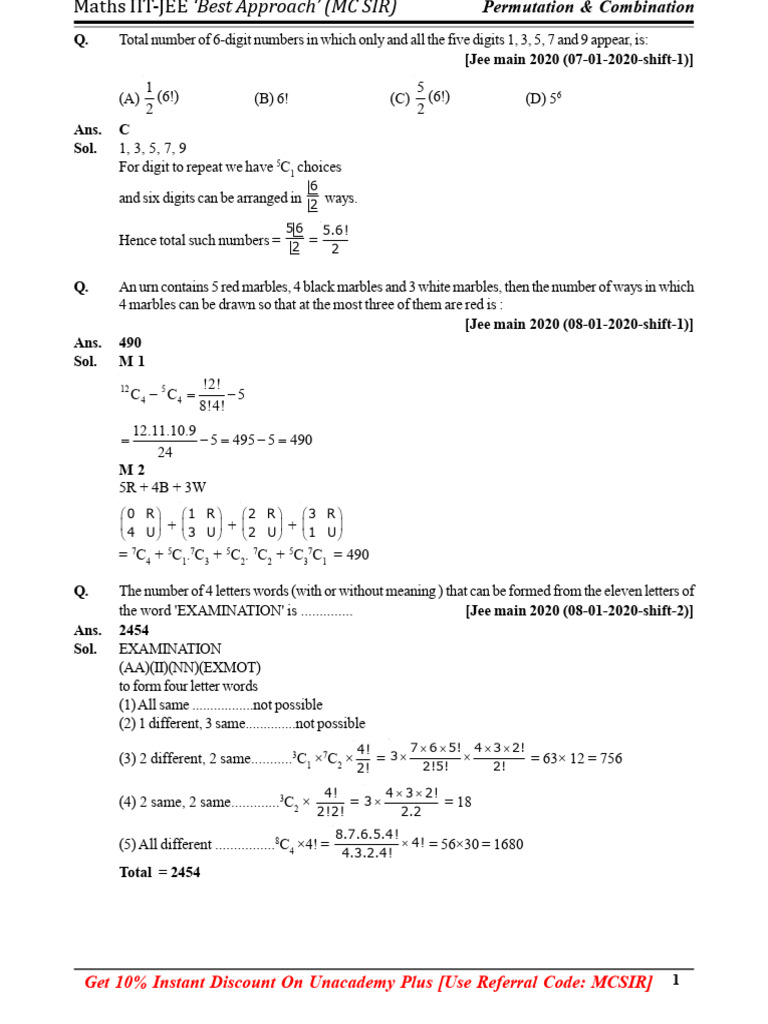 Permutation & Combination | PDF | Numbers | Mathematics Permutation & Combination | PDF | Numbers | Mathematics