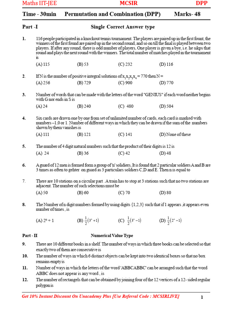 Q - Permutation and Combination - DPP | PDF | Numbers | Mathematical Concepts
