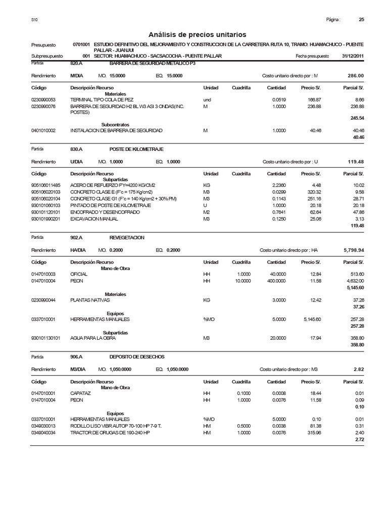 Precios Unitarios Apu | PDF