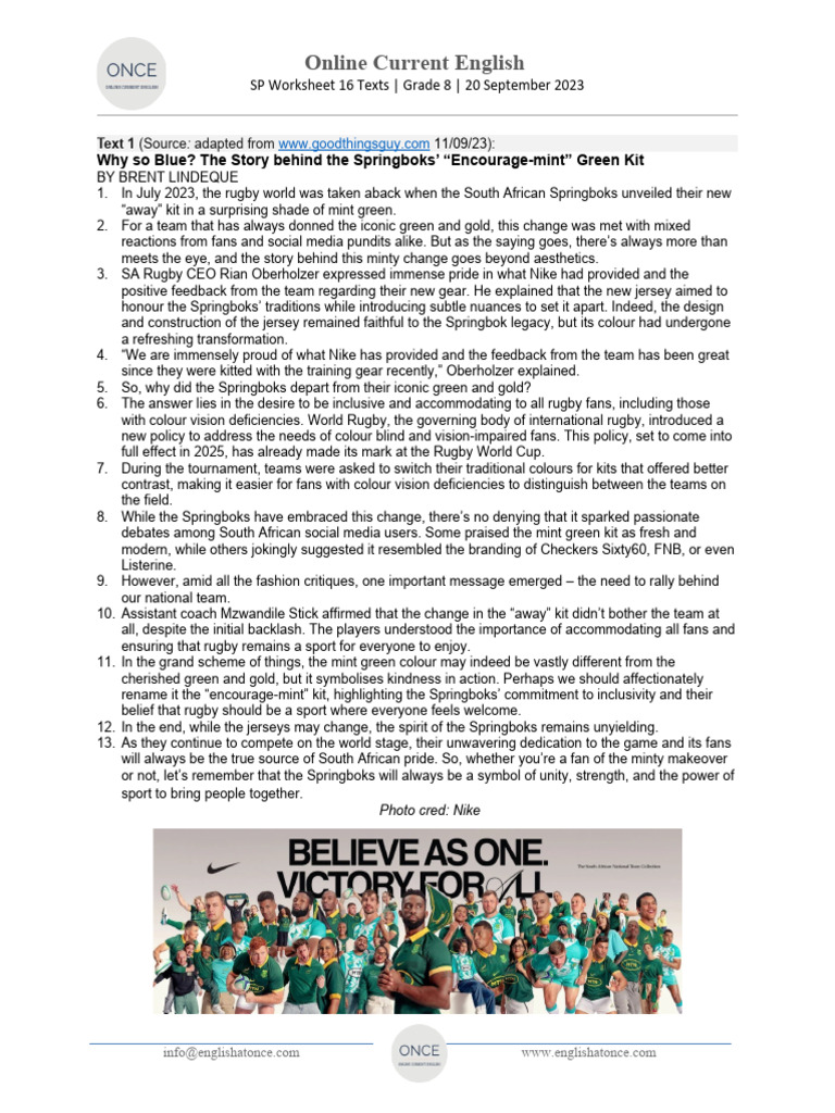 Once 2023 September 20 SP Worksheet 16 (GR 8) TEXT New Kit | PDF ...