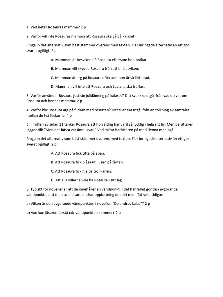 De Andras Kalas - Frågor | PDF