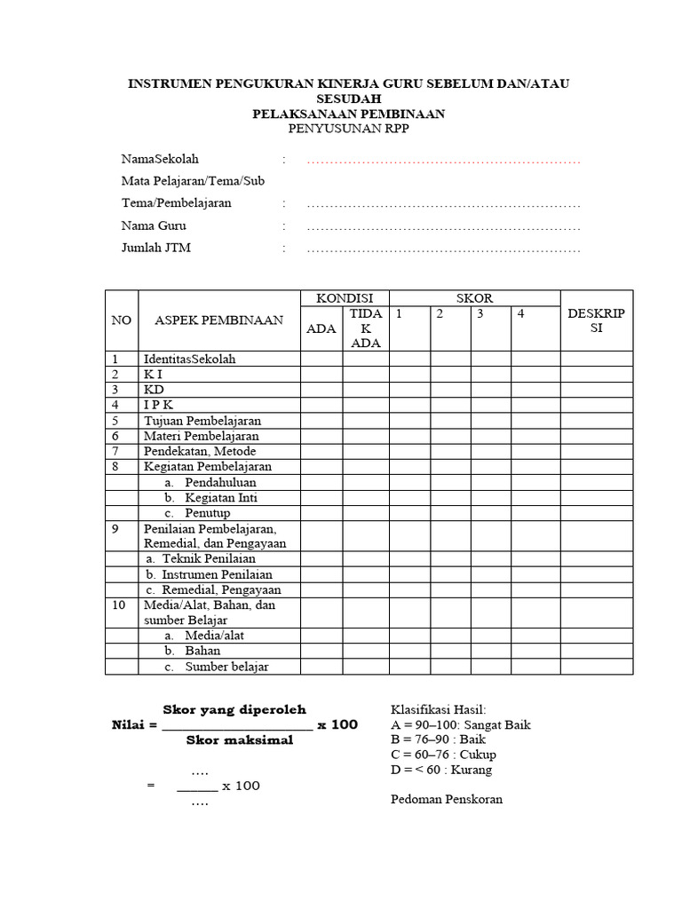 G3 Instrumen Pengukuran RPP | PDF