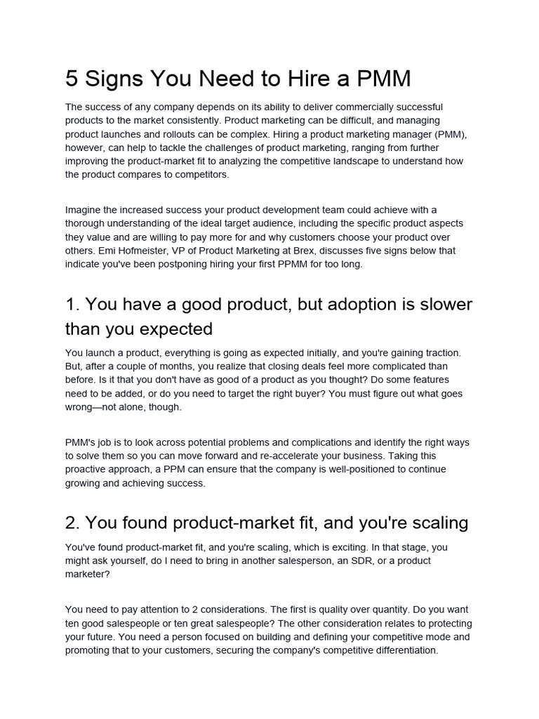 5 Signs You Need To Hire A PMM | PDF | Sales | Marketing