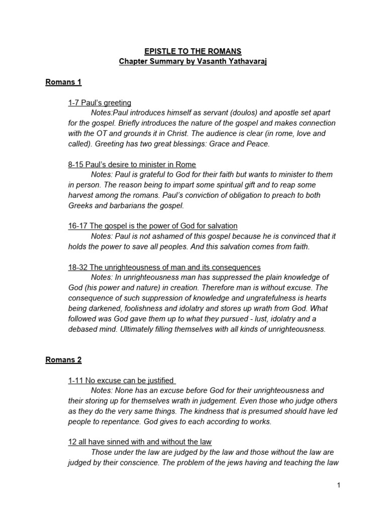 EPISTLE TO THE ROMANS - Structure & Notes | PDF | Paul The Apostle ...