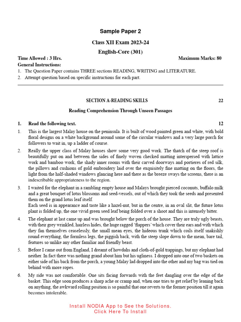 En Sample Paper 2 Unsolved | PDF En Sample Paper 2 Unsolved | PDF